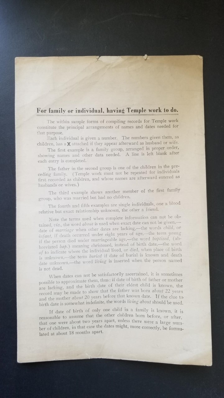 For Family Or Individual, Having Temple Work to Do / Sample Forms of ...