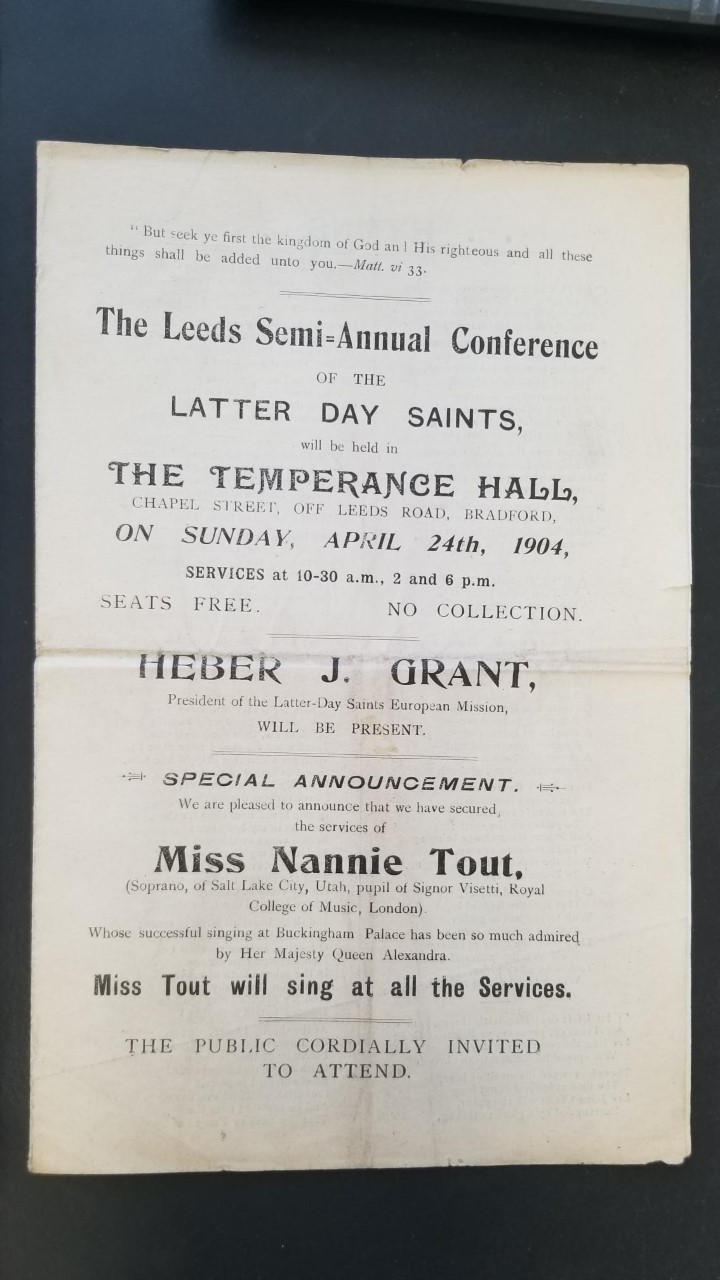1904 — Leeds Semi=Annual Conference…. Temperance Hall…. Heber J. Grant ...