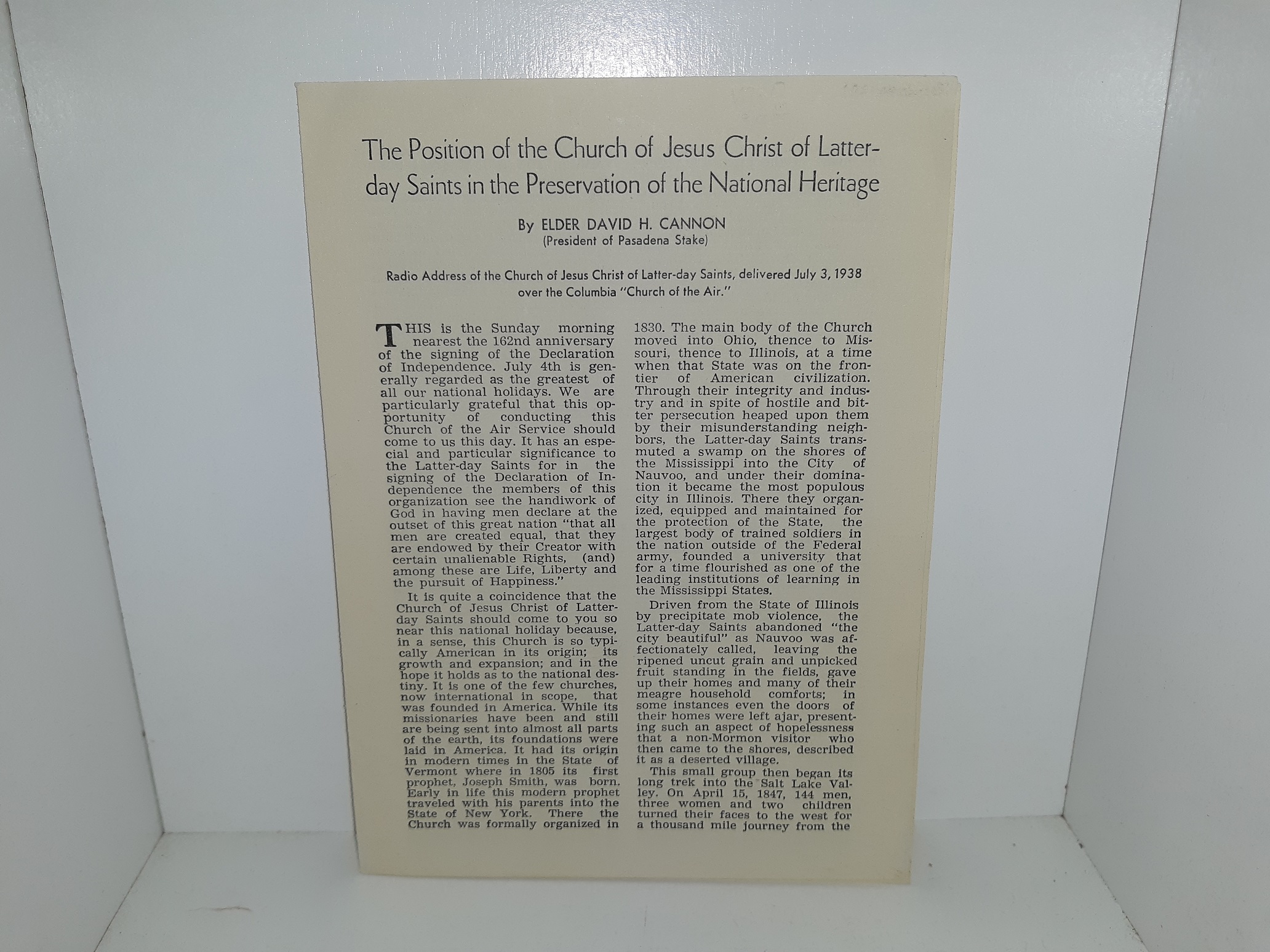 The Position of the Church of Jesus Christ of Latter-day Saints in the Preservation of the ...