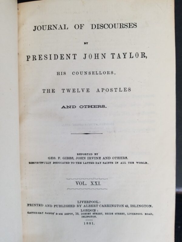 1881-1882 — Journal of Discourses Vols. 21 & 22 (Bound Together) — 3/4 ...