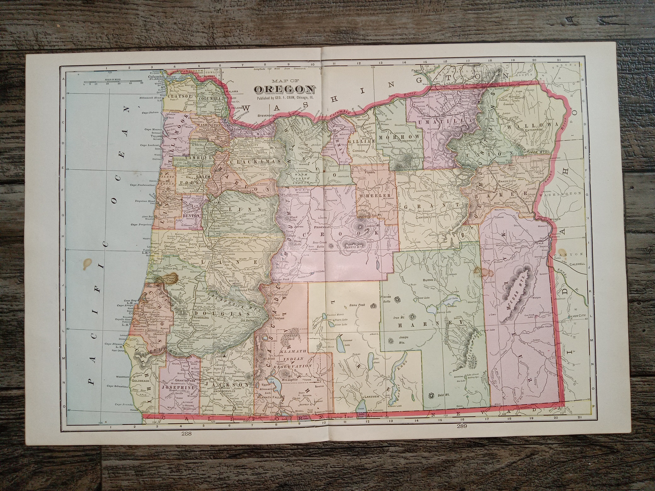 2 Maps in One: Map of Oregon / Half of a Map of City of Portland ...