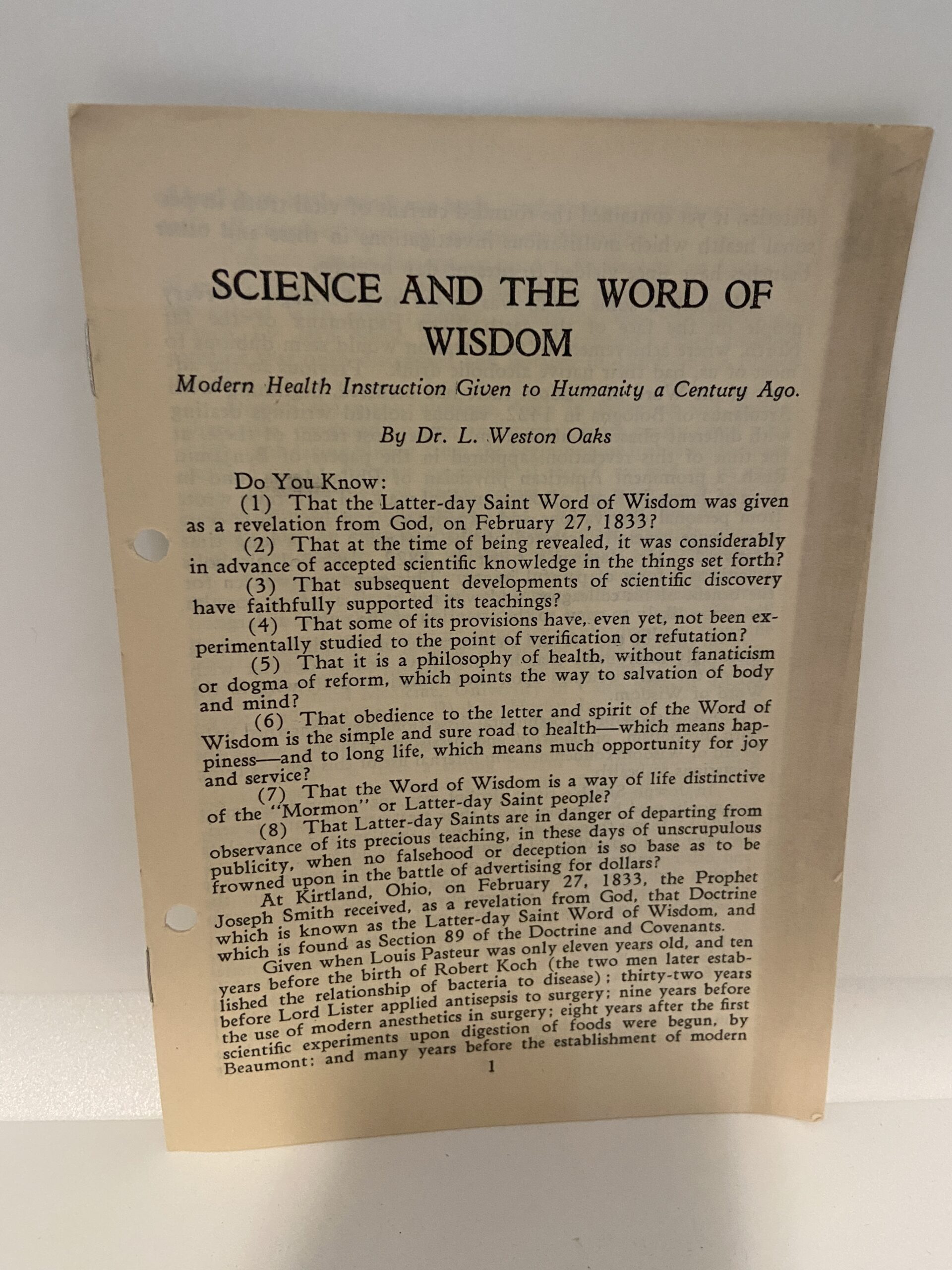 Science and the Word of Wisdom – by Dr. L. Weston Oaks – Eborn Books