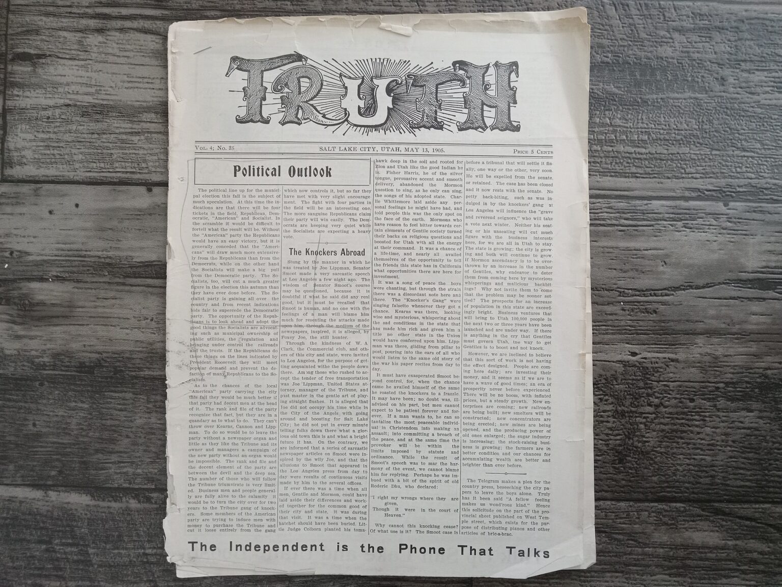 Truth: Vol. 4, No. 35, Salt Lake City, Utah, May 13, 1905 (Newspaper ...