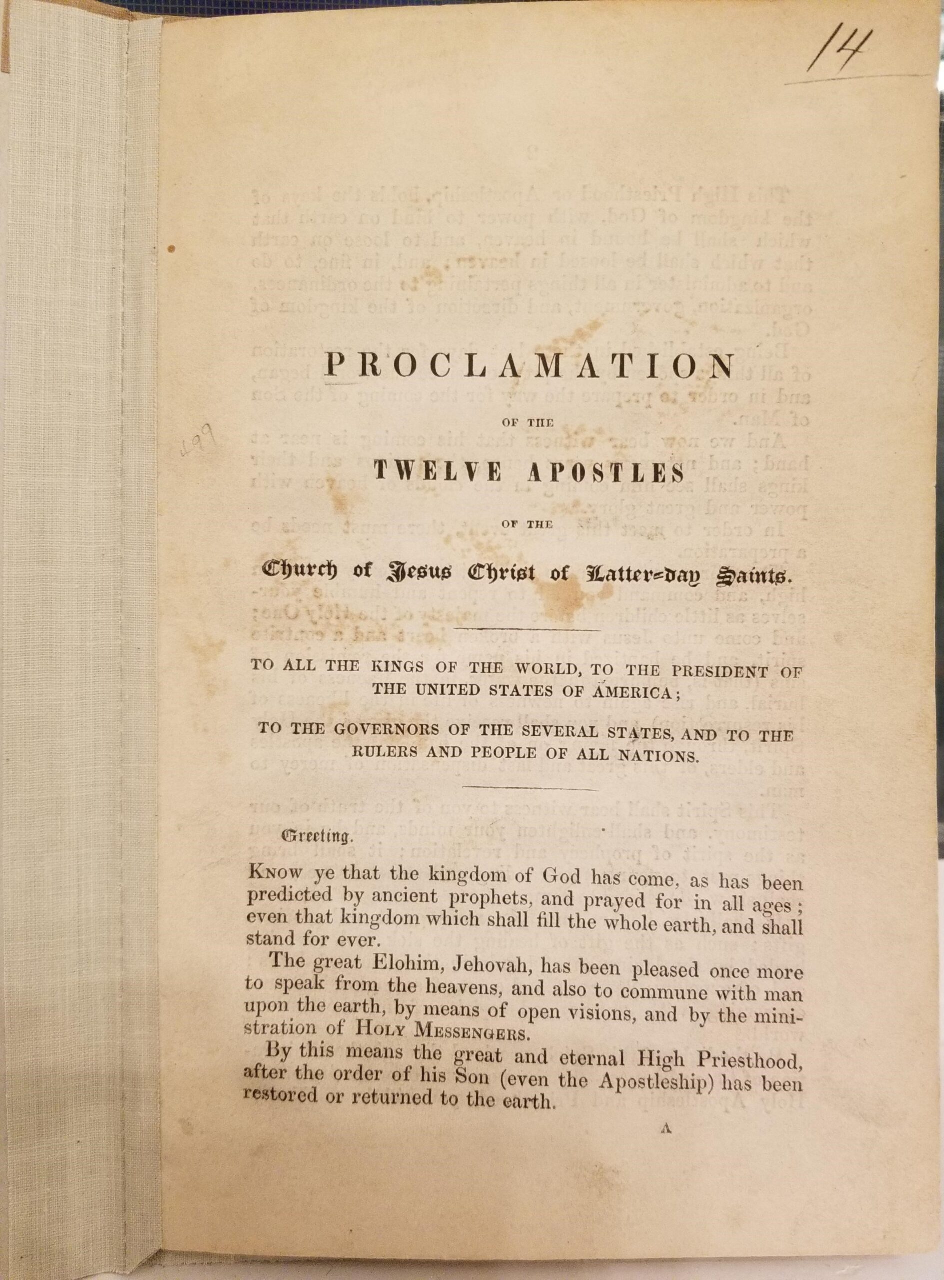 1845 — Proclamation of the Twelve Apostles of The Church of Jesus ...
