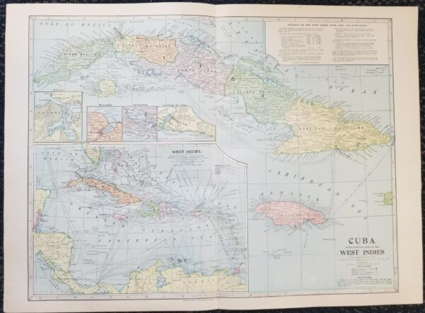 1899 — Map of Cuba with General Map of the West Indies — in Color ...