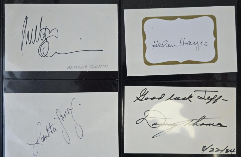 8 3×5 Cards with Signatures of Bob Hope, Rodney Dangerfield, George ...
