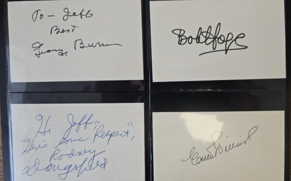 8 3×5 Cards with Signatures of Bob Hope, Rodney Dangerfield, George ...