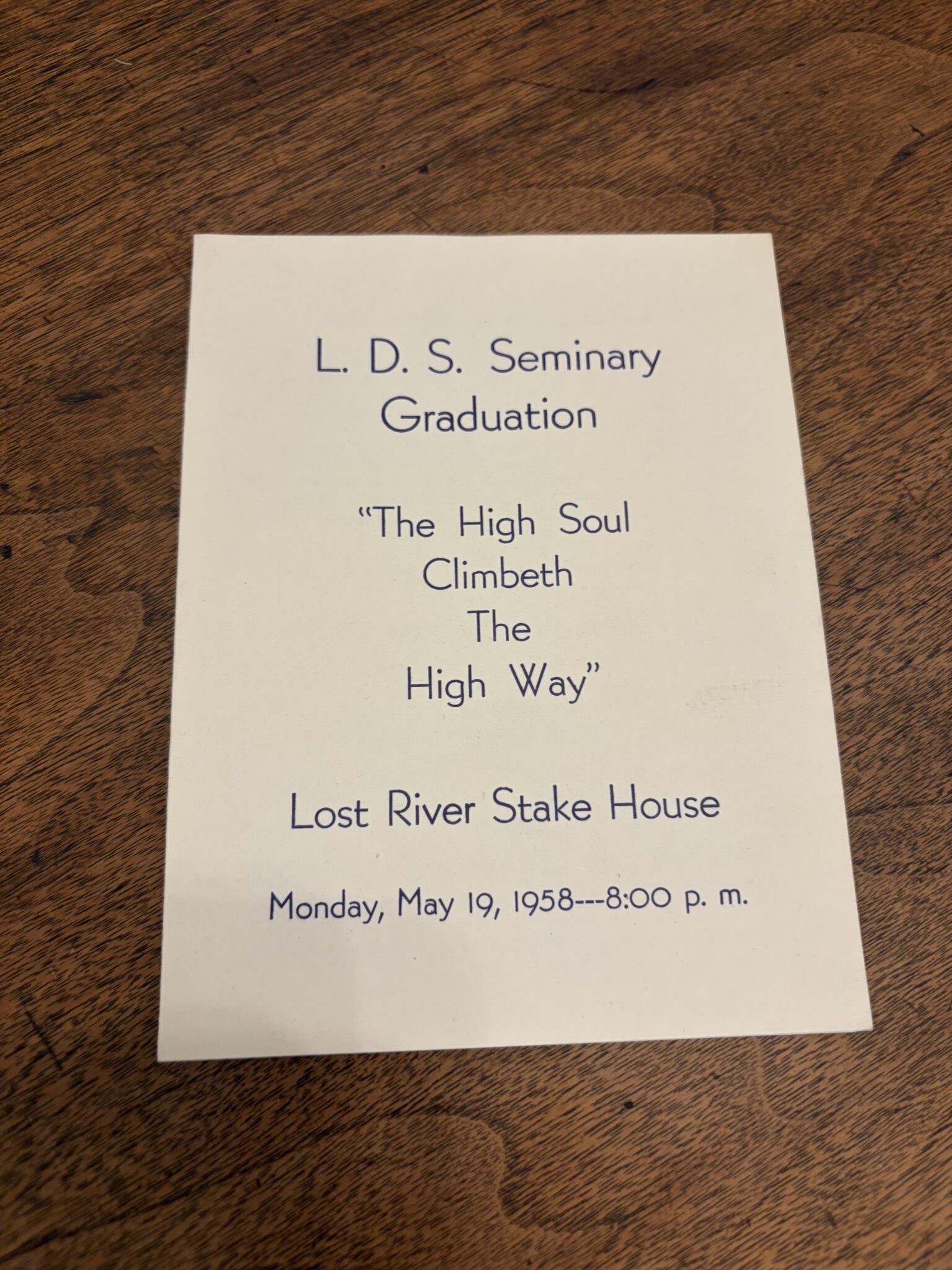 L. D. S. Seminary Graduation – Lost River Stake House – Monday, May 19 ...